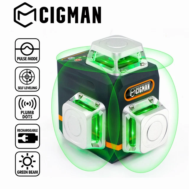 CM701 3X360° 12 Lines Self Leveling Green Laser Level 3D Cross Line ...