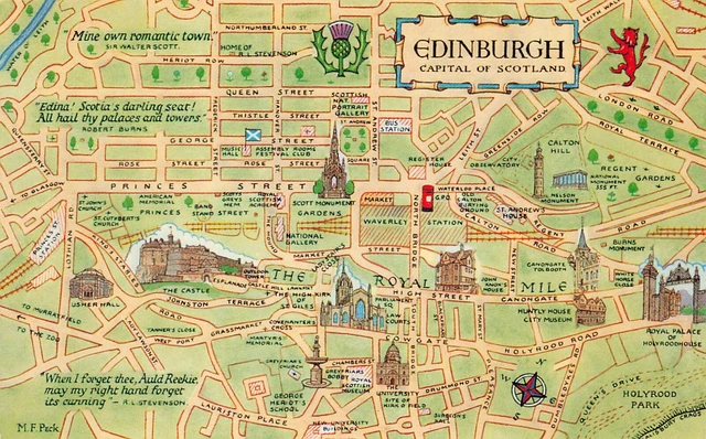 EDINBURGH SCOTLAND DOWNTOWN Map Royal Mile Palace Seal Monarchy Vtg Postcard S4 £3.95 - PicClick UK