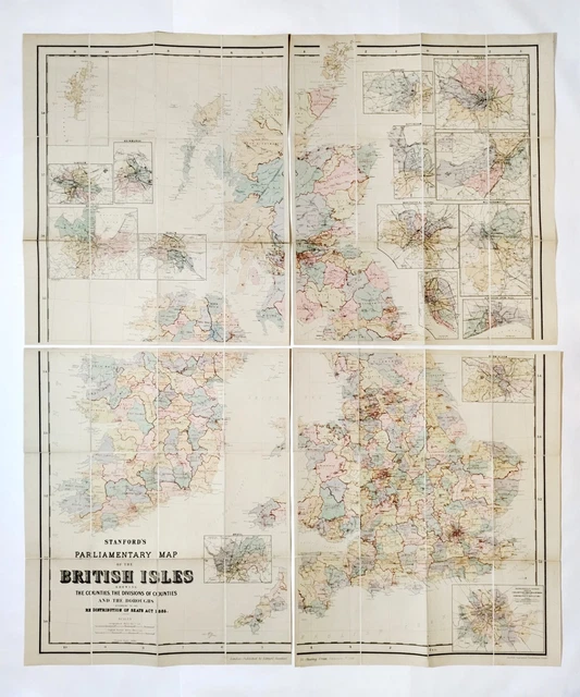PARLIAMENTARY MAP BRITISH ISLES original antique map Stanford's 1885 ...