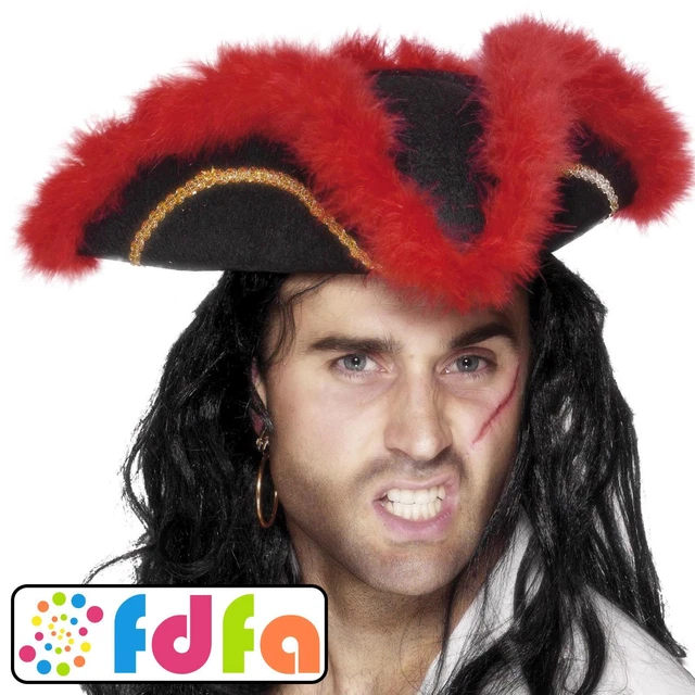 Smiffys Pirate Tricorn Hat With Red Feather Adults Mens Fancy Dress £12