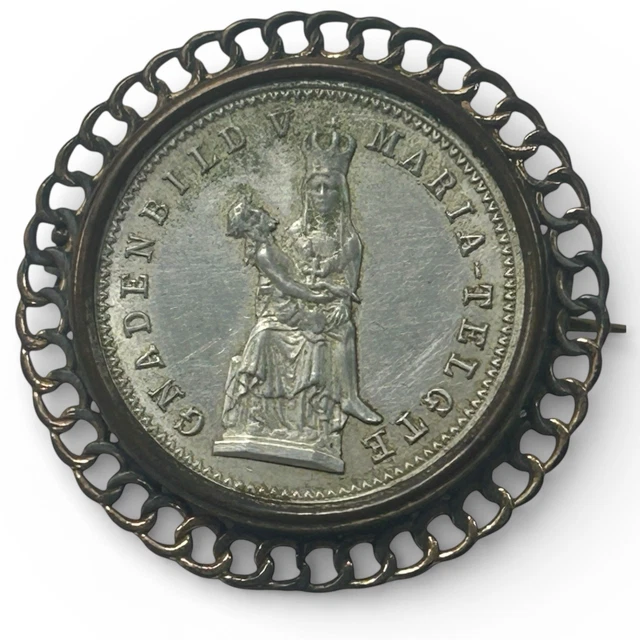 VINTAGE CATHOLIC MARIAN Medal Brooch Our Lady of Victory Gnadenbild ...