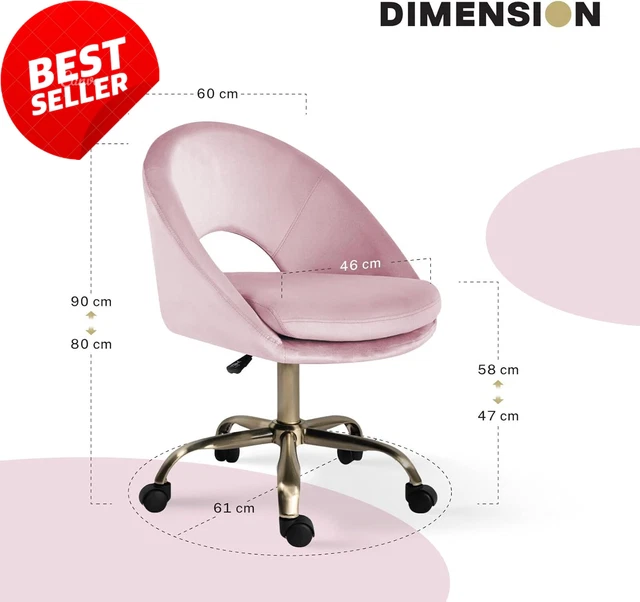 PINK VELVET SWIVEL Chair Open Back Adjustable Height Desk Vanity Gold ...