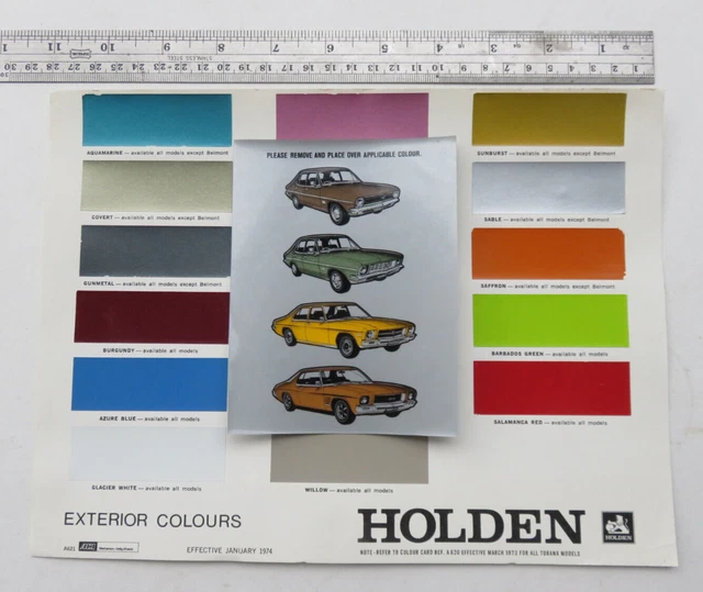 OLD GMH HOLDEN Cars Colour Chart Magic Mirror Monaro Etc 1973 74 $85.00 ...