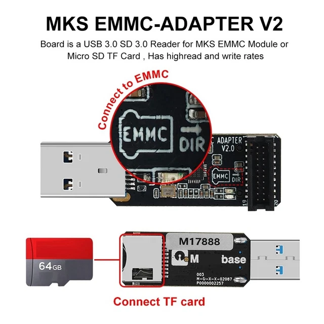 MKS EMMC 32G Memory Expansion Card+MKS EMMC-ADAPTER V2 USB 3.0 Card ...