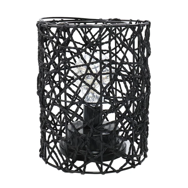 RATTAN TABLE LANTERN Nordic Industrial Style Lamp Rustic Table Light £ ...