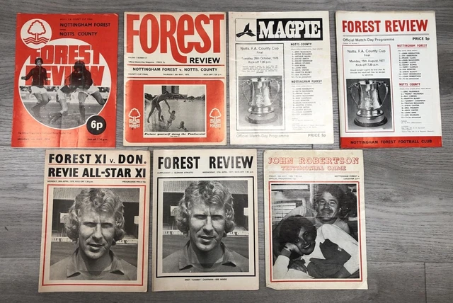 6 X NOTTINGHAM FOREST COUNTY CUP/TESTIMONIAL PROGRAMMES FROM 1974 to ...