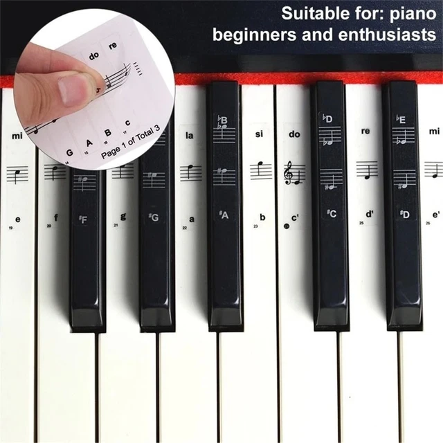 PIANO STICKERS KEYBOARD Music Note Chart Removable Decal 54 ,61 88 Keys ...