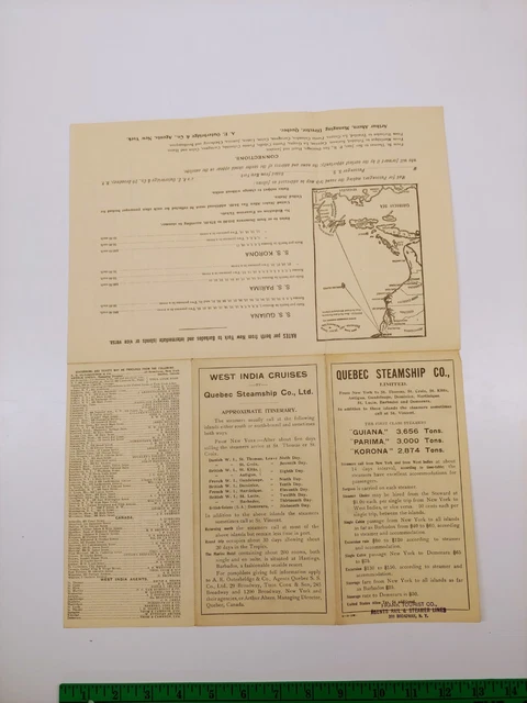 ANTIQUE QUEBEC STEAMSHIP Co. Timetable Deck Plans SS GUIANA PARIMA ...