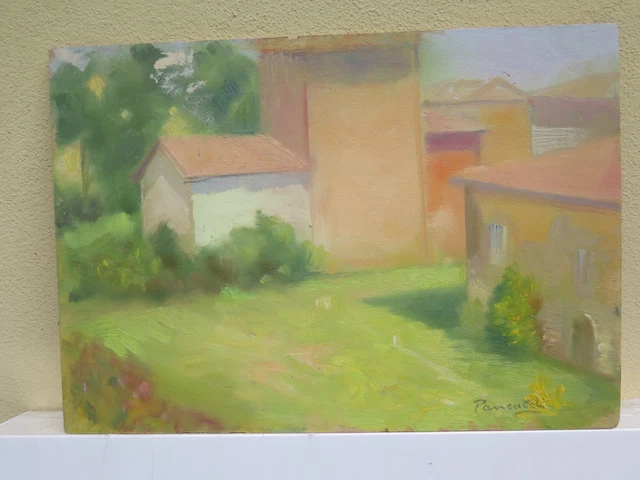 TABLEAU ANCIENNE PEINTURE à Huile Sur Table Paysage Campagne En ...