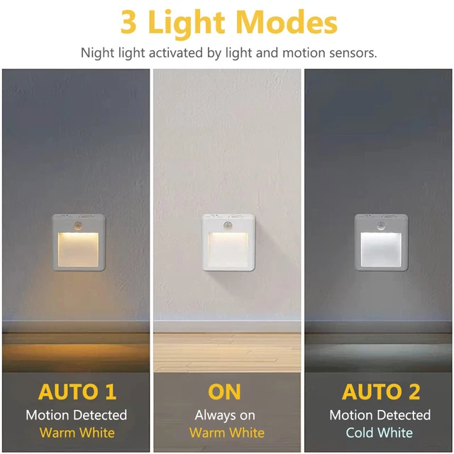 PLUG IN PIR Motion Sensor Hallway Plug Socket LED Night Light Lamp ...