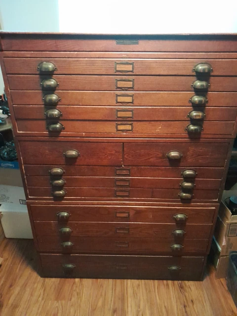 14 DRAWER OAK Map Cabinet, CF Pease Company-Blue print Machinery ...