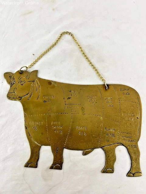 VINTAGE BRASS BUTCHER Shop Decoration Beef Cuts Percentage Wall Sign ...