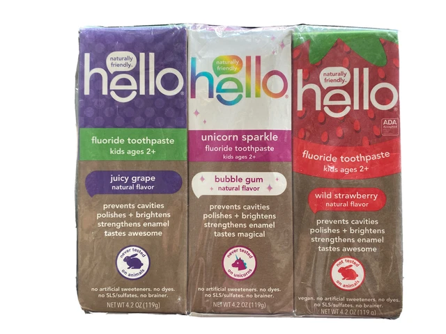 HELLO KIDS TOOTHPASTE, Fluoride Free Kid, Variety Pack of 3, 4.2 OZ ...