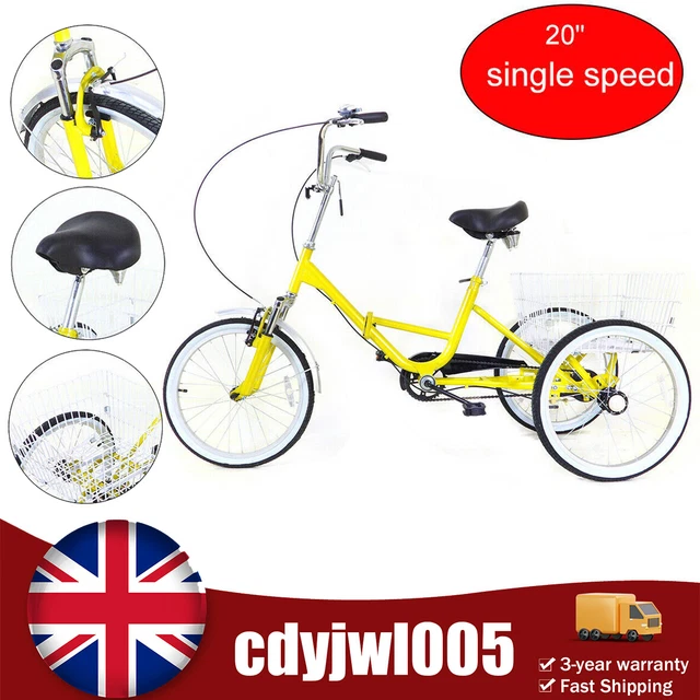20 INCH ADULT Tricycle Single Speed 3 Wheel Bike Adult Folding Trike with Basket £166.67 ...