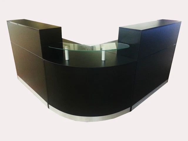 RECEPTION DESK BLACK reception table CURVED GLASS UNIT aluminium plinth ...