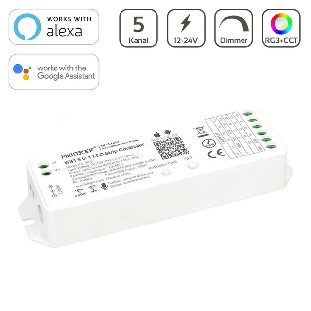 MIBOXER RGB+CCT SMART LED Controller 5 Kanal 12/24V Alexa Google ...