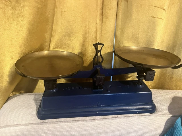 PORTEE MAX -FRENCH VINTAGE WEIGHING SCALES Country Kitchen Navy Brass ...