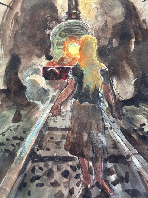DESSIN JEAN TERLES portrait femme rails train livre Parisien Art ...