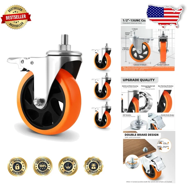 HIGH LOAD 5 Inch Caster Wheels - Dual Locking for Safe Furniture ...