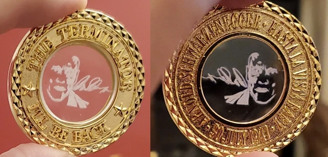 ARNOLD SCHWARZENEGGER TERMINATOR Gold See Thru Coin Signed Fantasy Old ...