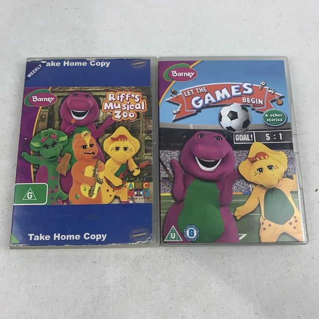 BARNEY DVD BUNDLE Lot x2 Riffs Musical Zoo Let The Games Begin Region 0 ...