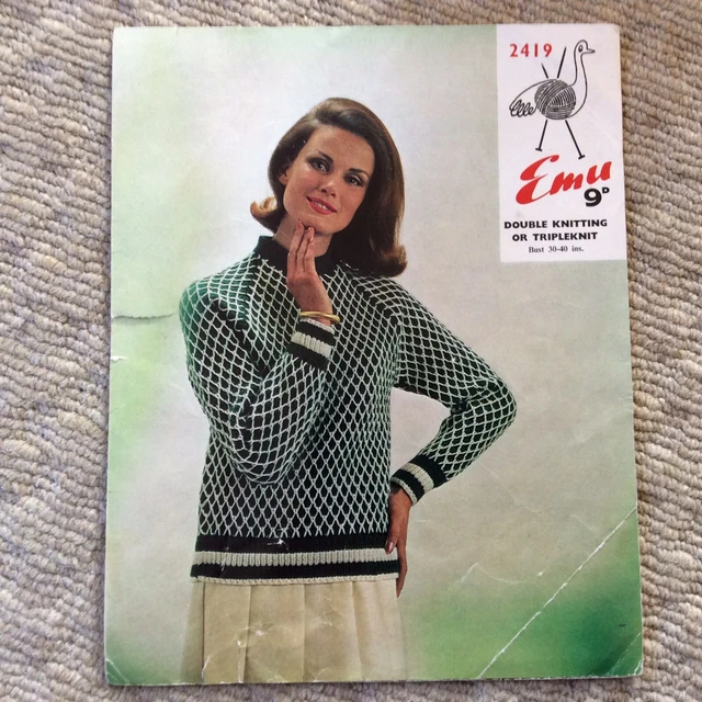 EMU VINTAGE KNITTING Pattern Jumper Fair Isle Double Triple Bust 30-40 ...
