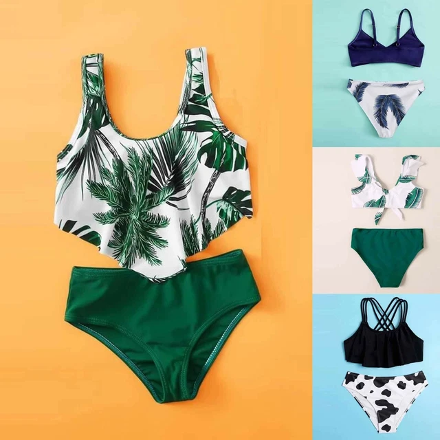 KIDS TEEN GIRLS Swimwear Two Piece Bikini Set Striped Swimsuit Swimming ...