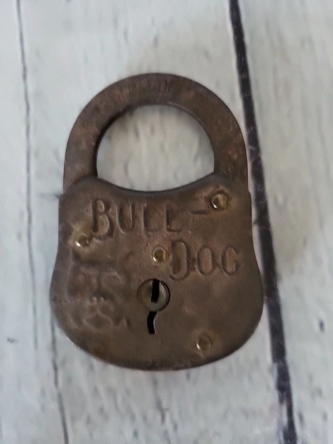 ANTIQUE VINTAGE BULL-DOG Lock Padlock Corbin Cabinet Lock Co No Key $49 ...
