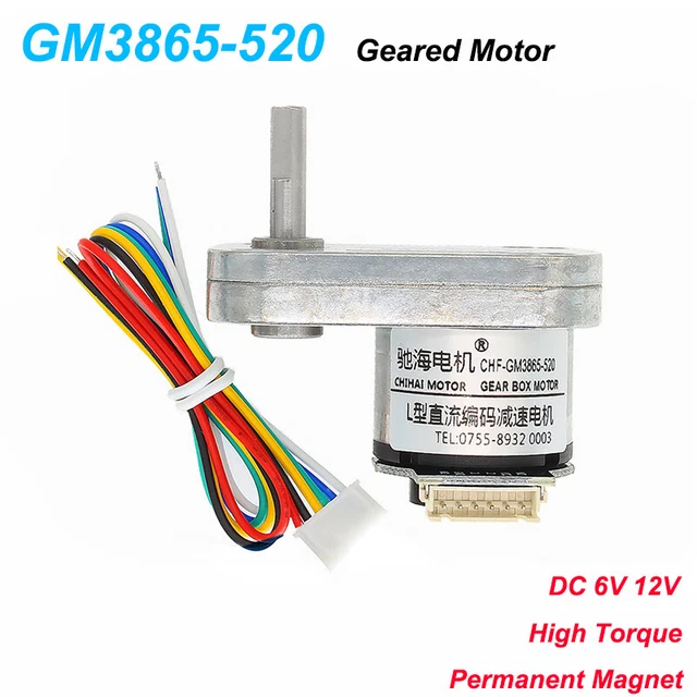 MOTORE AD INGRANAGGI DC 6V 12V con encoder 15 fili reversibile 115 giri ...