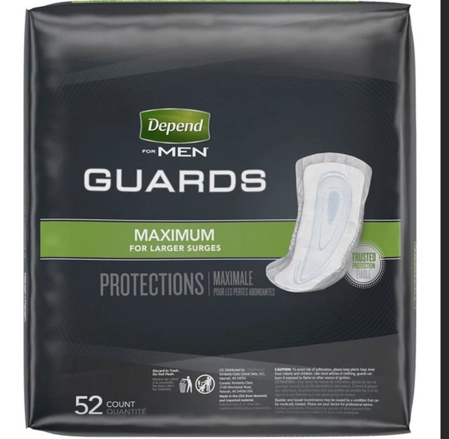 DEPEND MEN'S INCONTINENCE Bladder Control Guards, Maximum Absorbency ...