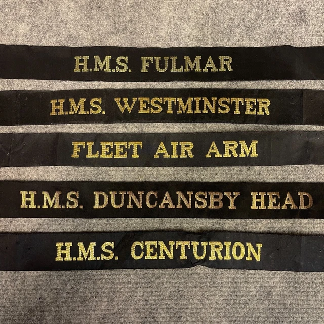 ROYAL NAVY SURPLUS Issue Woven Cap Hat Tallies, Black With Gold Text ...