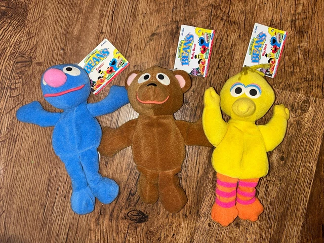 BIG BIRD GROVER Baby Bear Tyco Sesame Street Beans Beanie Soft Toy Jim ...