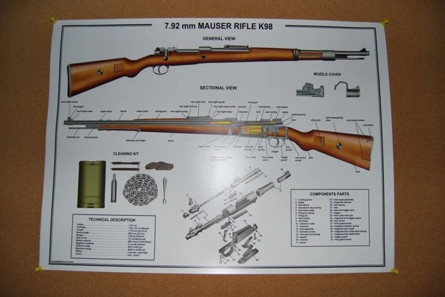 POSTER 18&X24& MAUSER K98 Rifle Manual Exploded Parts Diagram D-Day ...