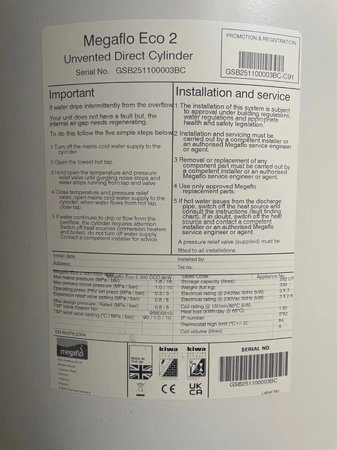HEATRAE SADIA MEGAFLO Eco 2 Unvented Direct Cylinder 300DDD 9kW £873.70 ...