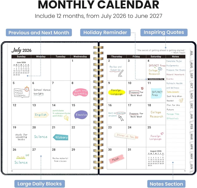 PLANNER 2026-2027, MONTHLY and Weekly Academic Planner July 2026 - June ...