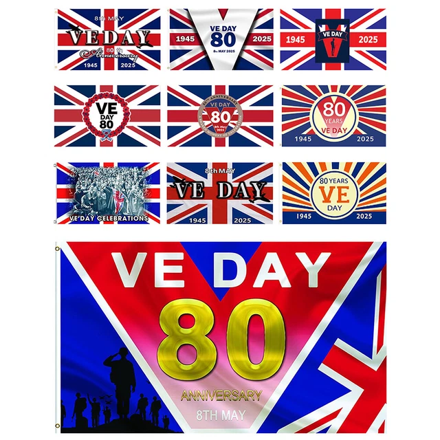 VE DAY 80TH Anniversary Flag 150x90cm VE Day Flag 80 Years VE Day Cloth ...