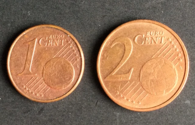 LUXEMBURG 🇱🇺 LËTZEBUERG, Euro-Kursmünzen 1 und 2 Cent 2002 ...