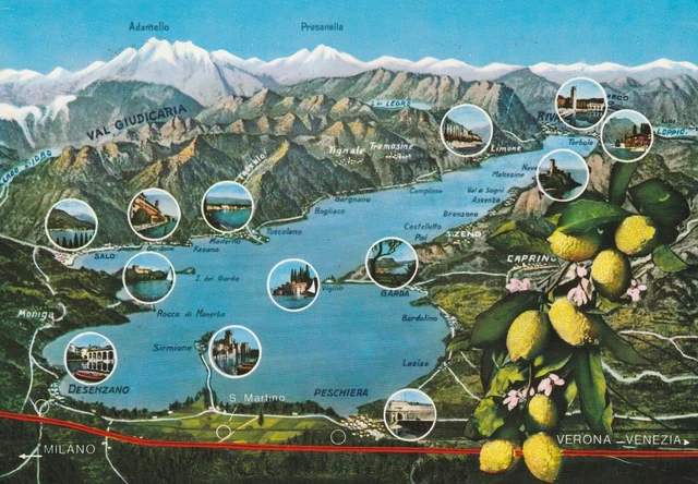 AK MAP, LANDKARTE, Panoramakarte **LAGO DI GARDA - GARDASEE** 22 EUR 1 ...