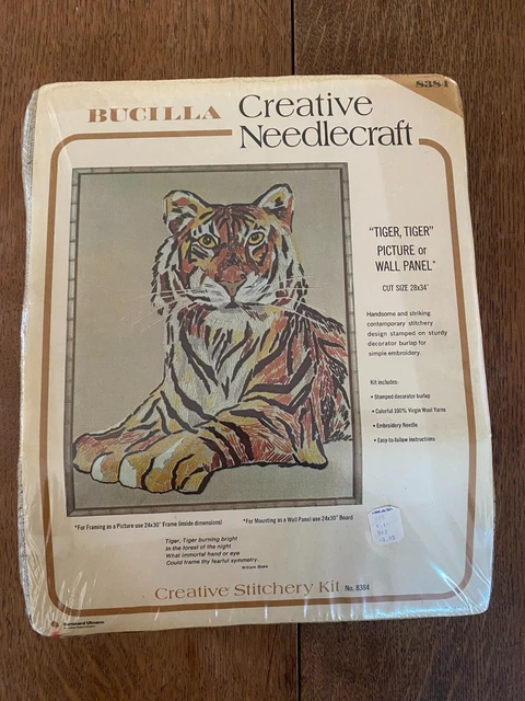 VTG BUCILLA CREATIVE NEEDLECRAFT Kit "Tiger, Tiger" UNUSED Sealed #8384 ...