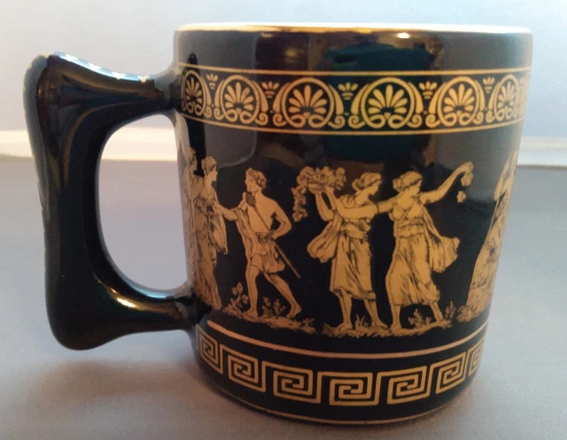VINTAGE KE GREEK Gods Goddess 24K Gold on Black Hand Made in Greece Cup ...