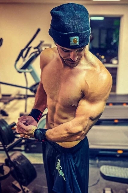 Shirtless Male Muscular Gym Jock Flexing Bicep Work Out Beefcake Photo