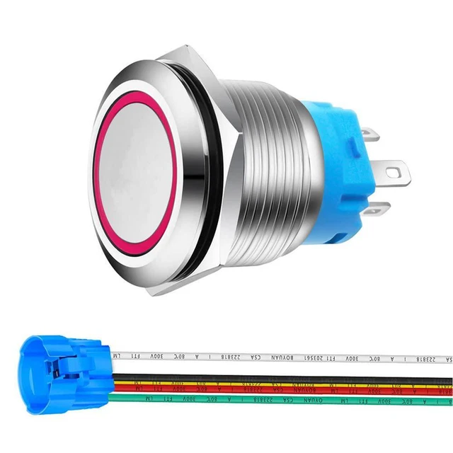 0.87 INCH/22MM STAINLESS Steel Momentary Push Button 12V-24V 5A LED ...