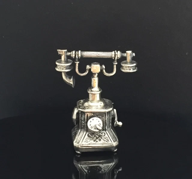 MINIATURE STERLING SILVER Telephone, Old Fashioned Dial & Handset, 3 ...