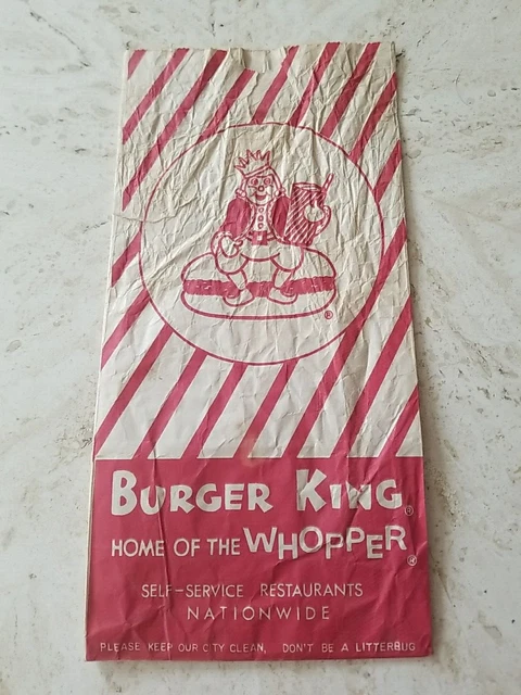 1957-1969 BURGER KING Home of the Whopper Paper Bag (Old King Logo ...