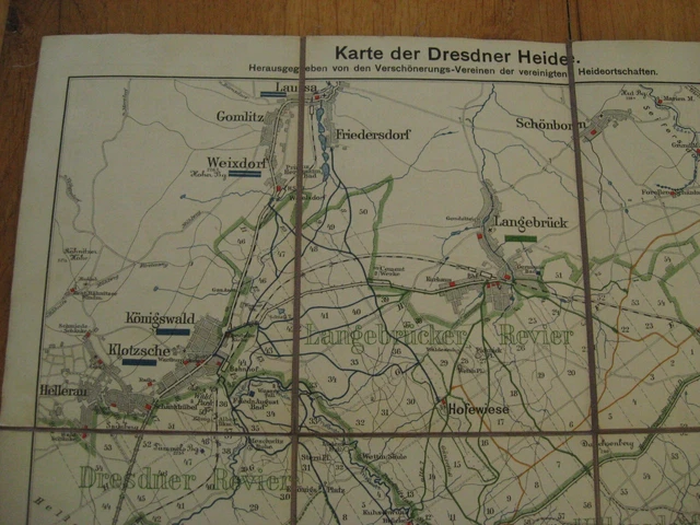 ALTE LANDKARTE SACHSEN Karte der Dresdner Heide um 1925 auf Leinen ...