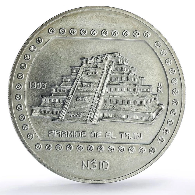 MEXICO 10 PESOS Precolombina Pyramid El Tajin 5 oz silver coin 1993 £ ...