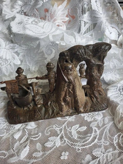 VINTAGE ANTIQUE BOY Scout Camp Cast Iron Mechanical Bank Patent. Feb. 2 ...