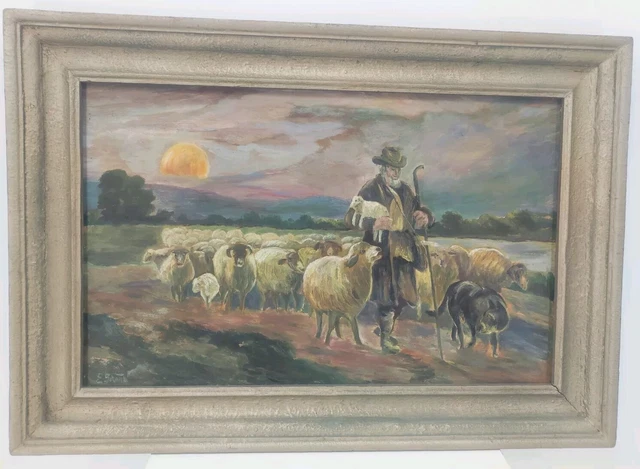 ÖLGEMÄLDE SCHÄFER MIT seiner Herde signiert EUR 74,90 - PicClick DE