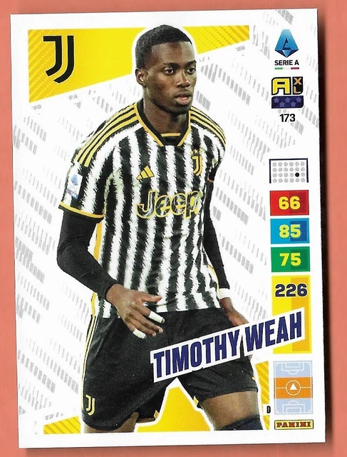 ADRENALYN 2023-24 2024 CARD N.173 Timothy Weah Juventus FOOTBALLERS ...