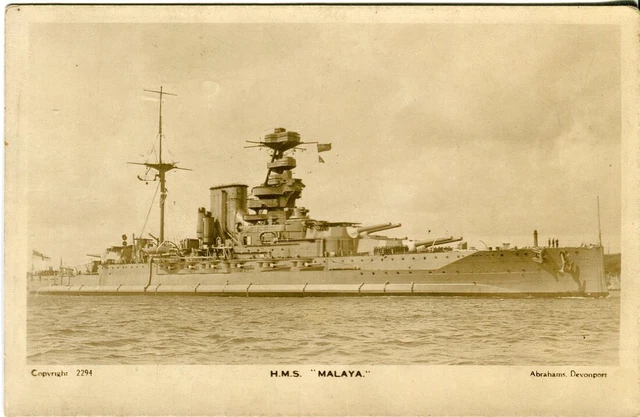 HMS MALAYA (1915) WWI WWII Royal Navy battleship postcard £2.50 ...